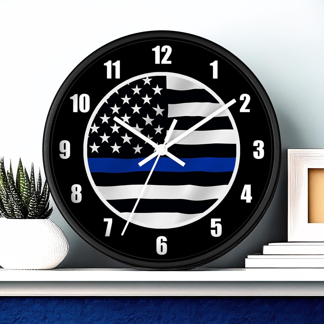 Thin Blue Line Police Flag Wall Clock #1 - 10" Round, Law Enforcement ...