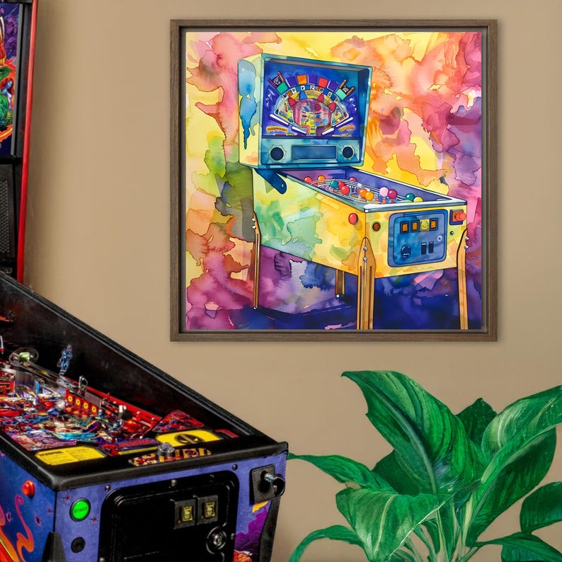 Watercolor Pinball Machine Art #12, Fine Art Print, Canvas, Framing ...