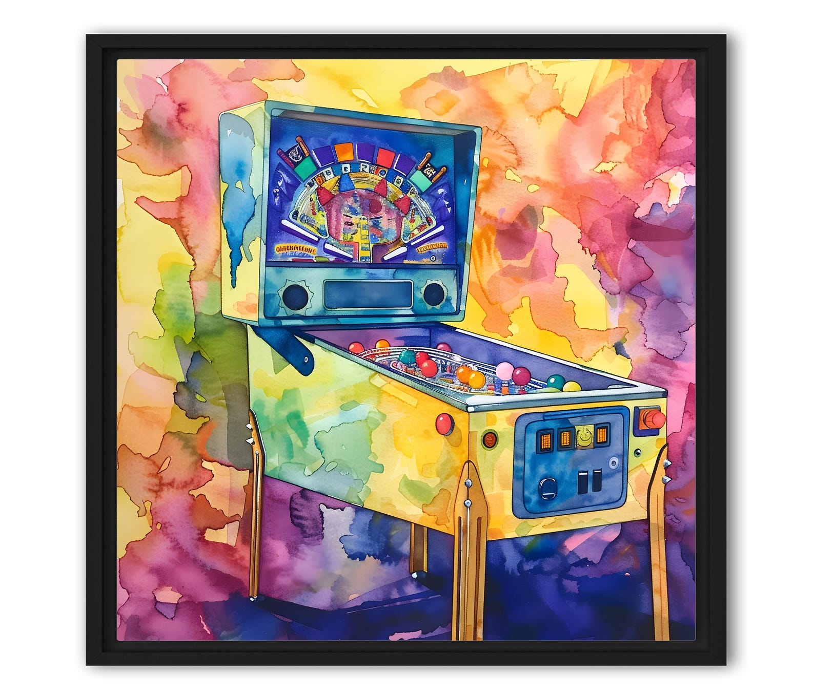 Watercolor Pinball Machine Art #12, Fine Art Print, Canvas, Framing ...