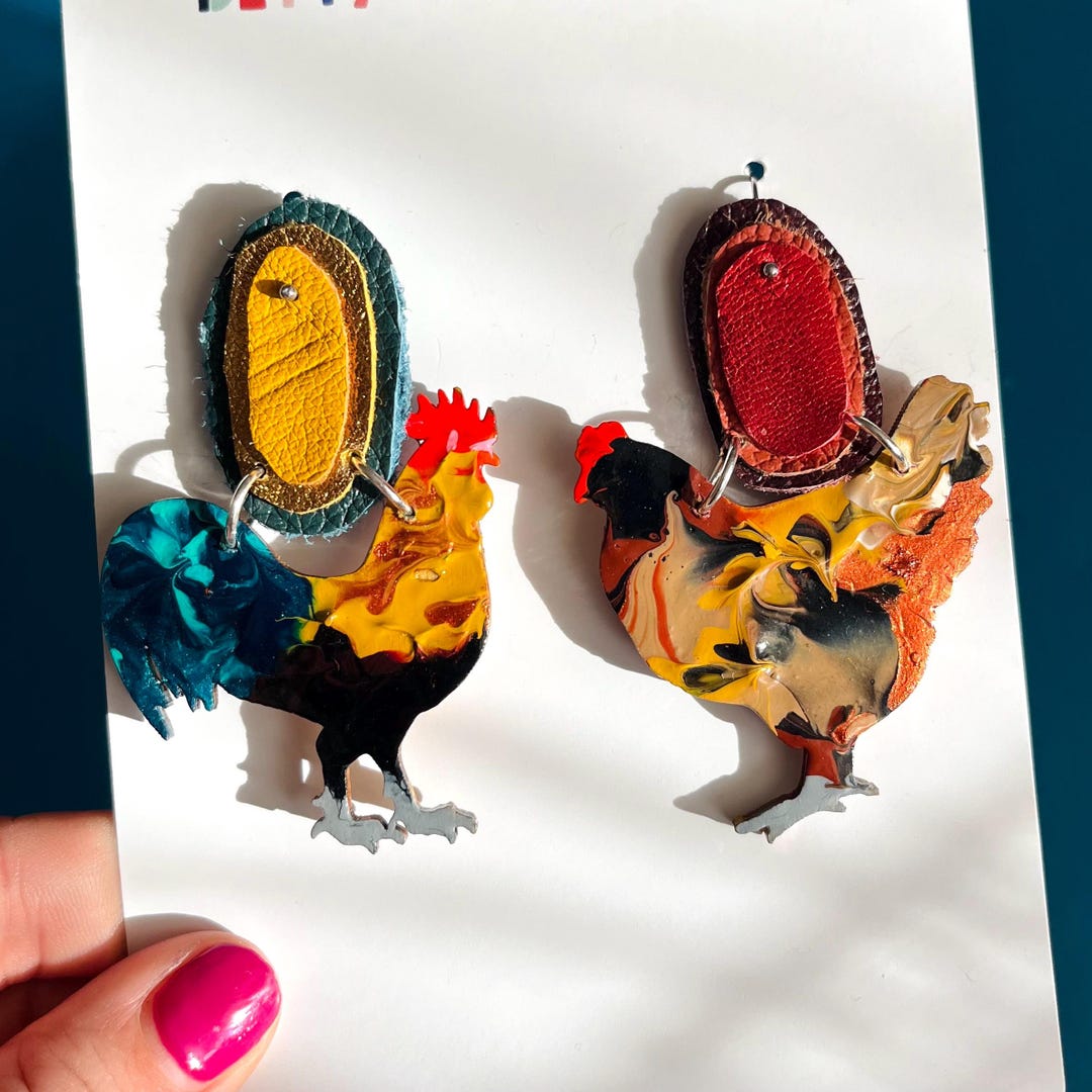 Mismatch Chook Dangles! Hand Painted, Textured Finish, Leather Detail ...