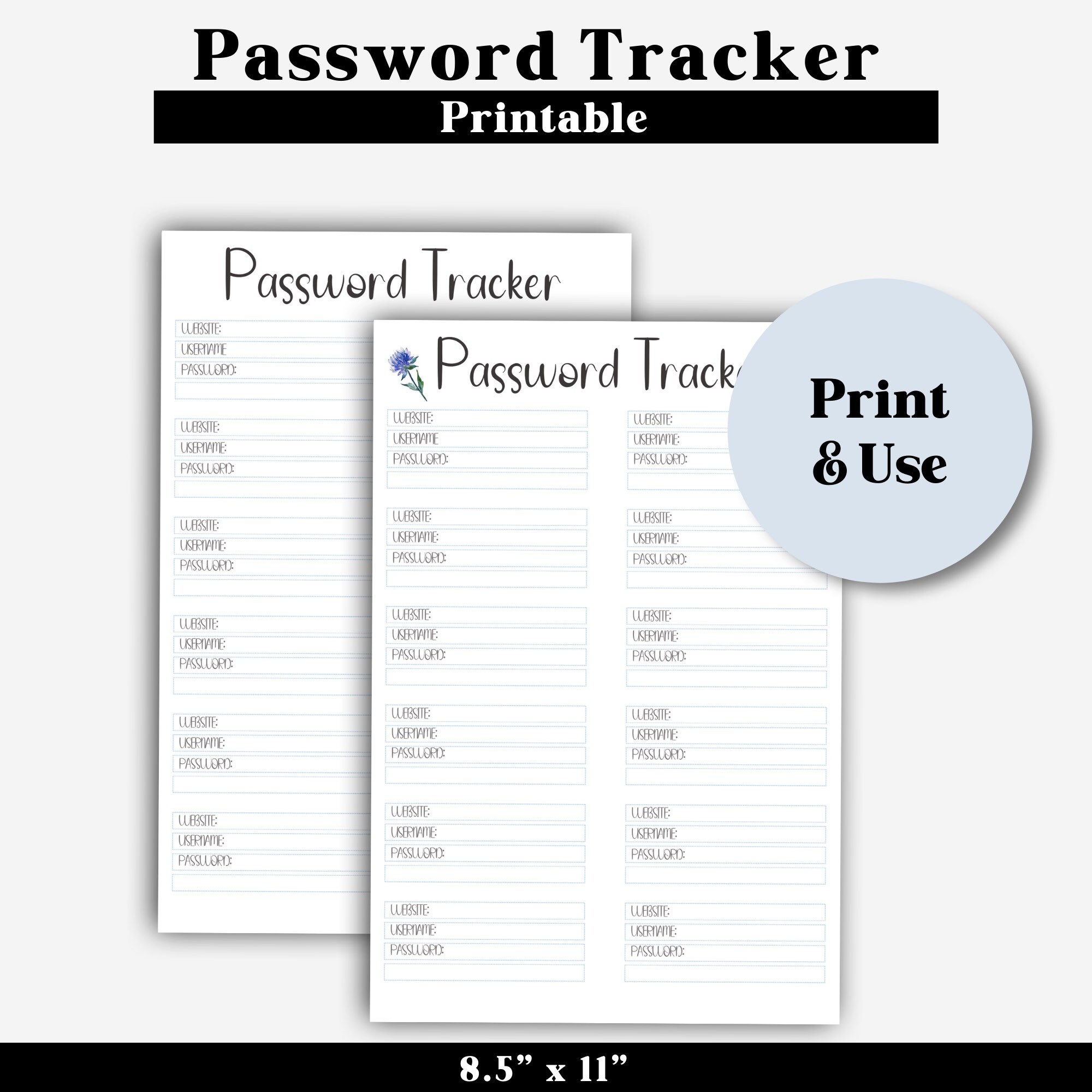 Printable Password Tracker Journal Digital Download Unlimited Print at ...