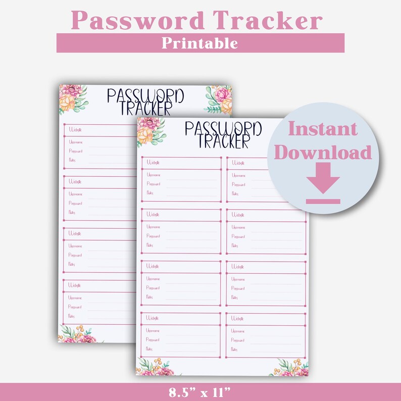 Password Tracker | Instant Download | Pink Floral Log | Journal - Etsy