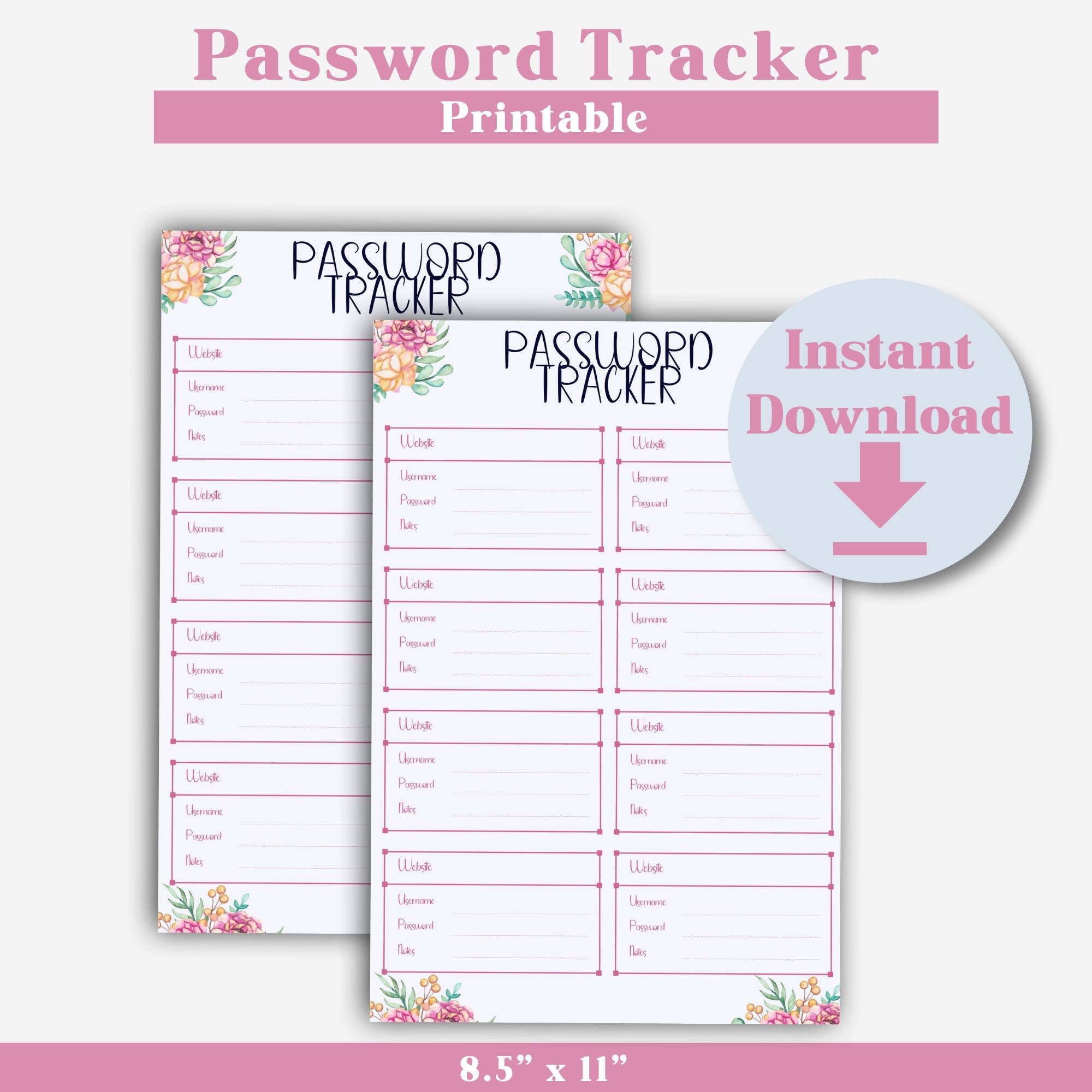 Password Tracker | Instant Download | Pink Floral Log | Journal - Etsy