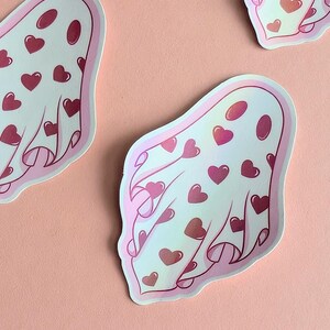 Pink Ghost Sticker | Rainbow Holo Ghost With Hearts | Spooky Stationery ...