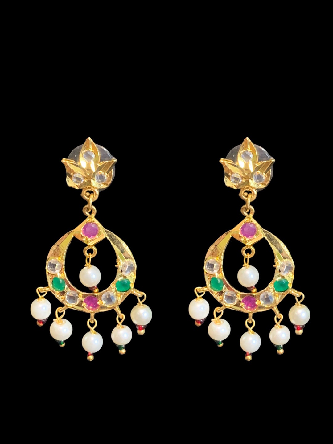 DER400 Neda Hyderabadi Jadau Chandbali in Ruby Emerald Combination ...