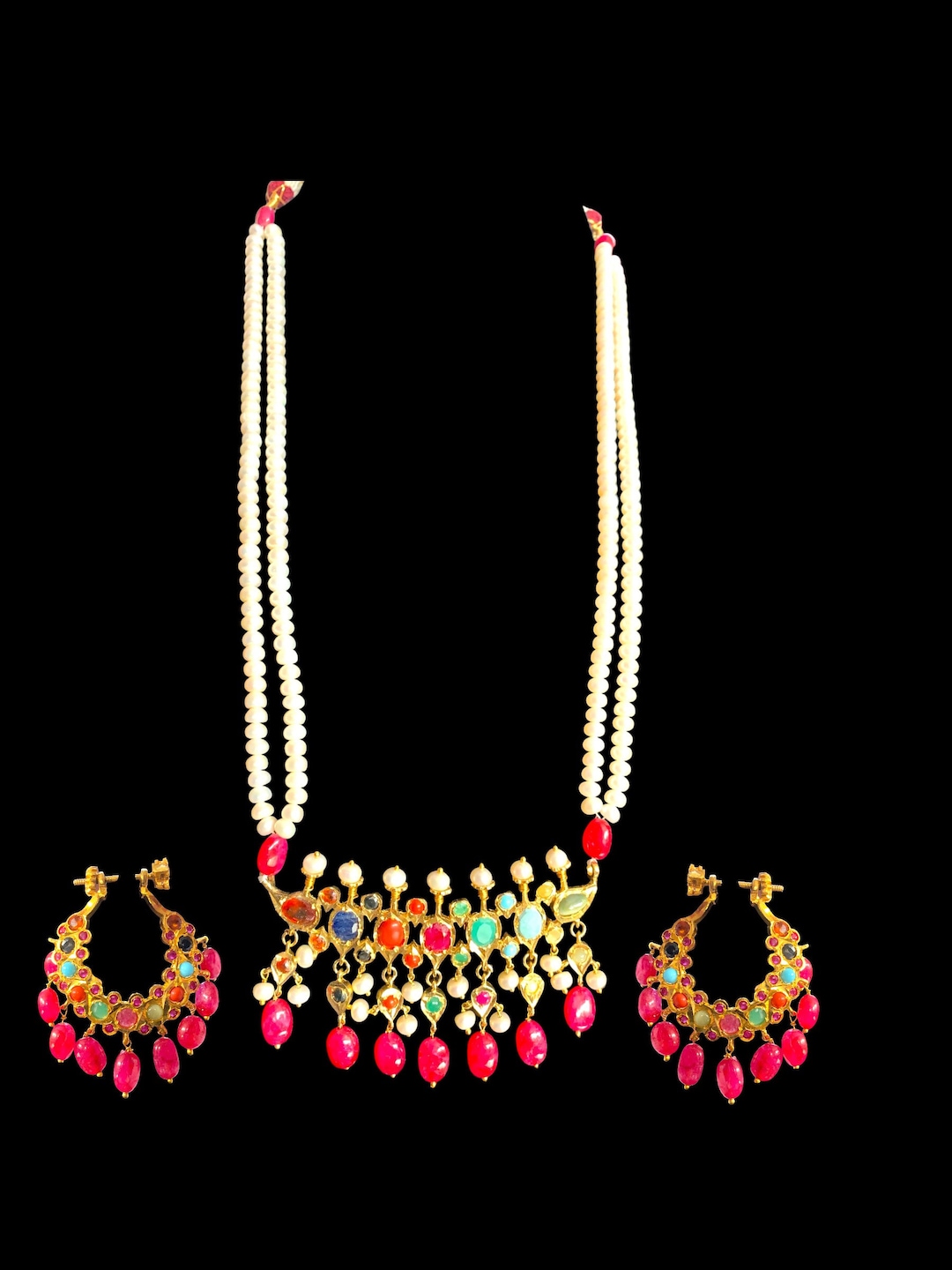 Hyderabadi Jadau Tirmani in Fresh Water Pearls and Navratan Stone ...