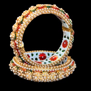 B47 Madhuri Jadau Bangles in Pearls , Indian Gold Plated Jewellery - Etsy