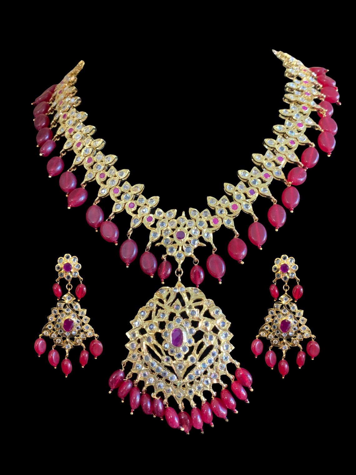 NS283 Aaina Hyderabadi Jadau Necklace Set With Earrings in - Etsy