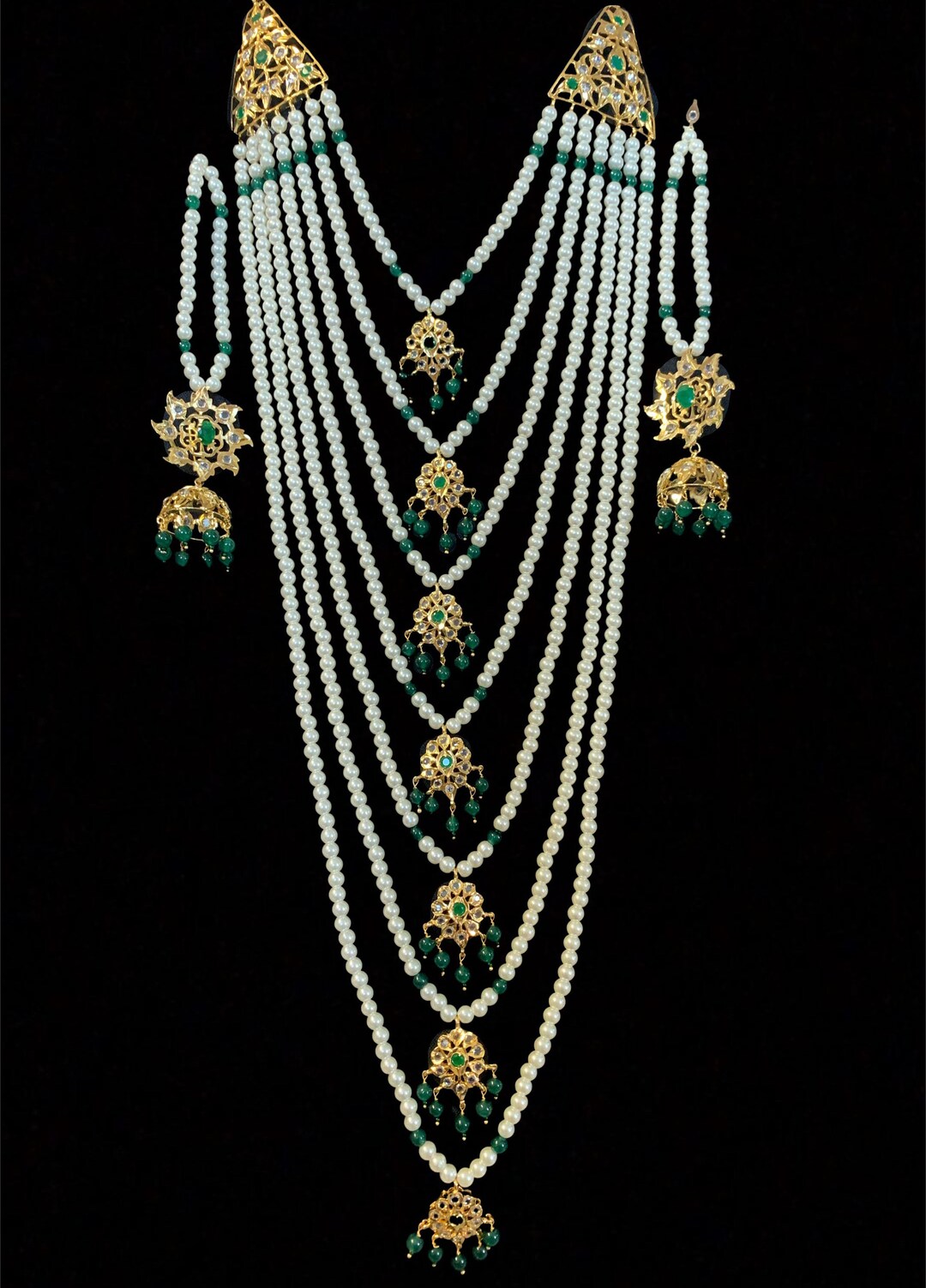 SAT57 Fiona Seven Layer / Satlada Hyderabadi Necklace in Emeralds ...