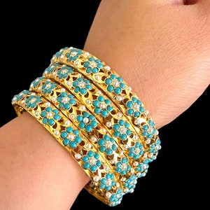 B194 Amira Jadau Bangles in Turquoise and Pearls , Indian Jewellery ...