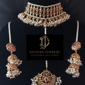 Viya Hyderabadi Bridal Choker Set in Pearl and Rubies , Indian ...