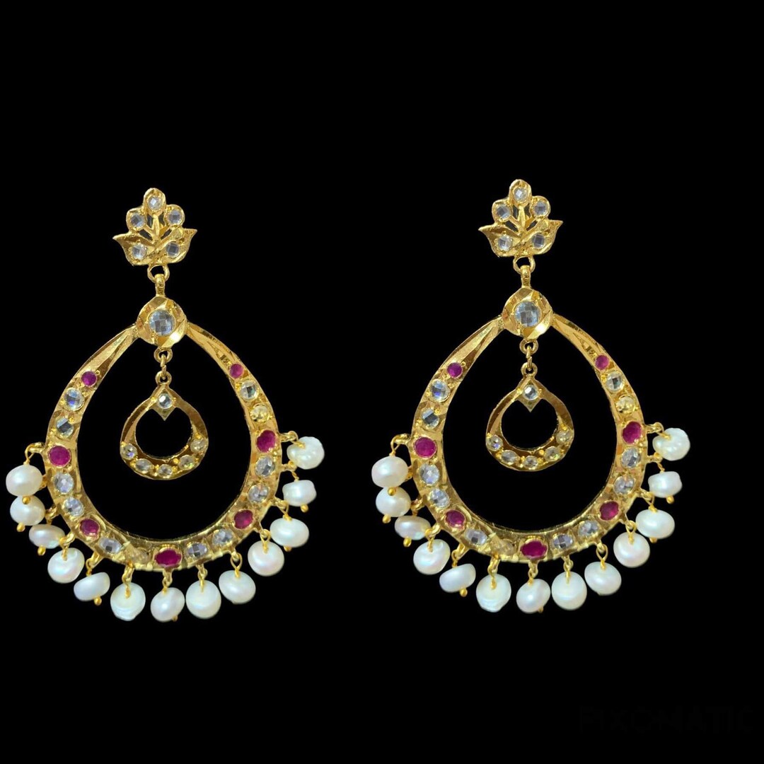 DER274 Hyderabadi Chandbali in Fresh Water Pearls and Rubies , Indian ...