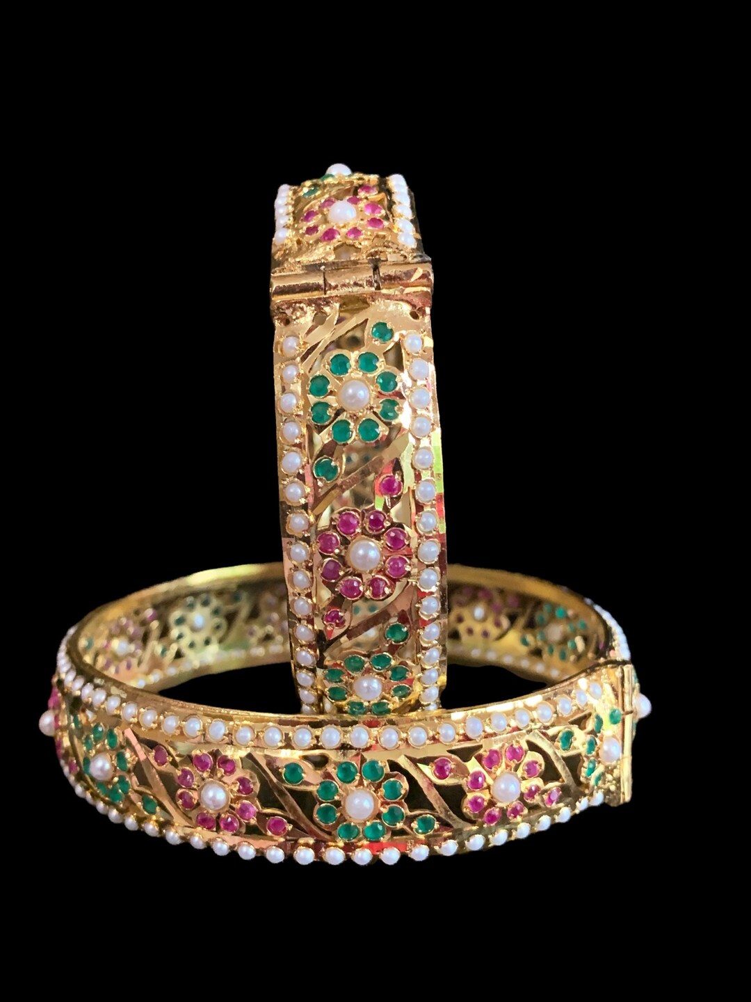B24 Punjabi Jadau Bangles in Ruby Emerald , Punjabi Jewellery , Indian ...