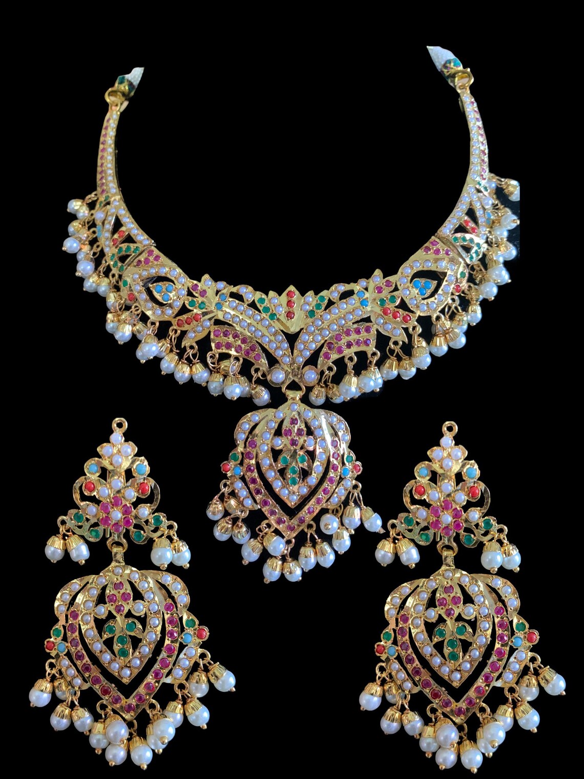 Taseen Punjabi Jadau Necklace With Earrings Tika , Indian Jewellery - Etsy