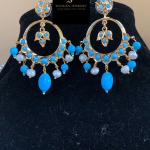 Hyderabadi Tirmani Jadau Pendant Set in Fresh Water Pearls , Feroza or ...