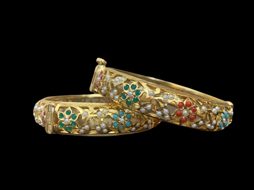 B110 Punjabi Jadau Bangles in Navratan , Punjabi Jewellery , Indian ...