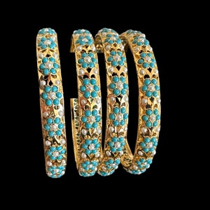 B194 Amira Jadau Bangles in Turquoise and Pearls , Indian Jewellery ...