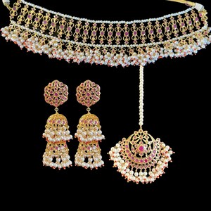 C534 Viya Hyderabadi Bridal Choker Set in Pearl and Rubies| Gold Plated ...