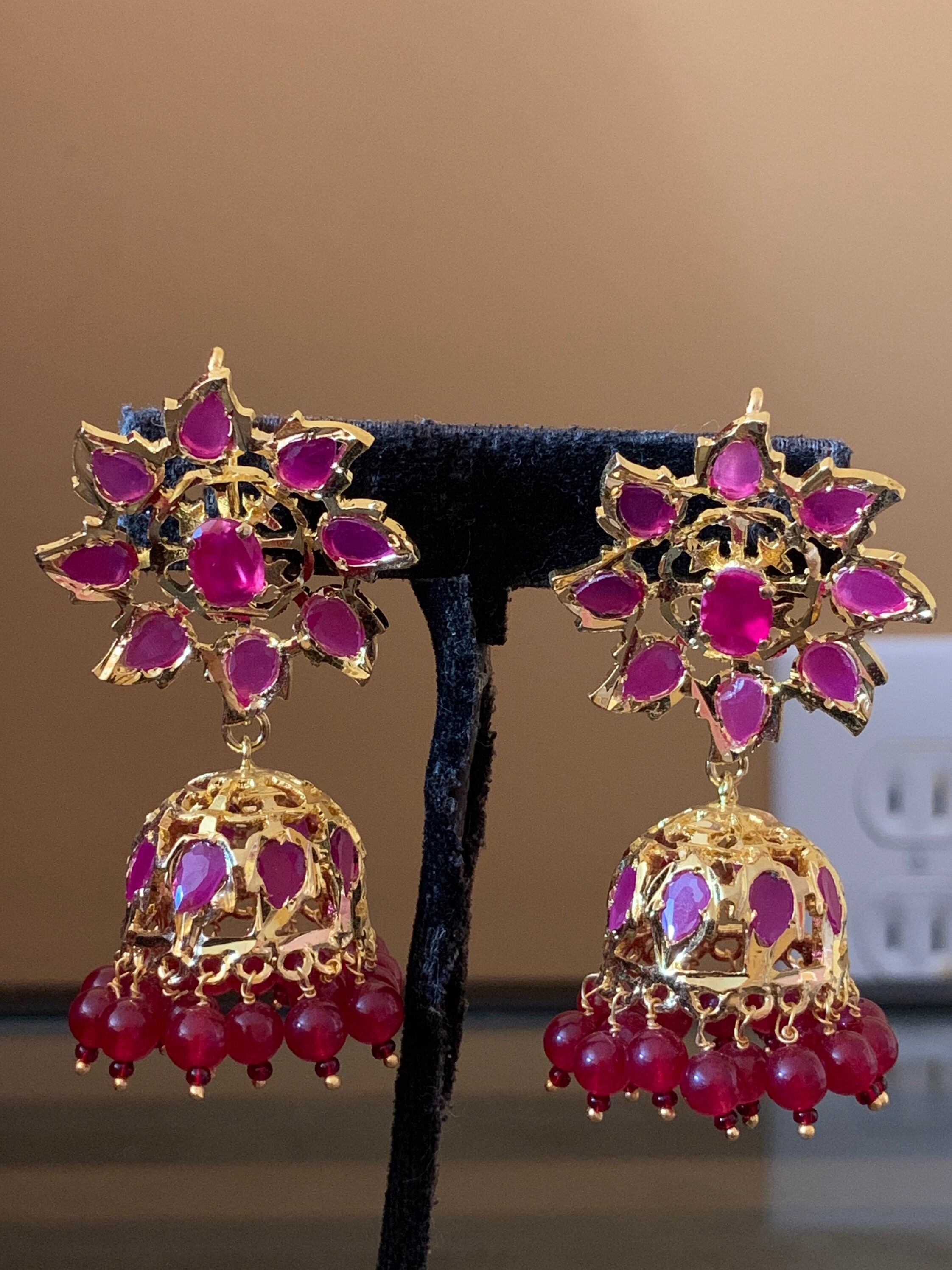 Evelyn Hyderabadi Karanphool Jhumka in Semi Precious Ruby | Etsy