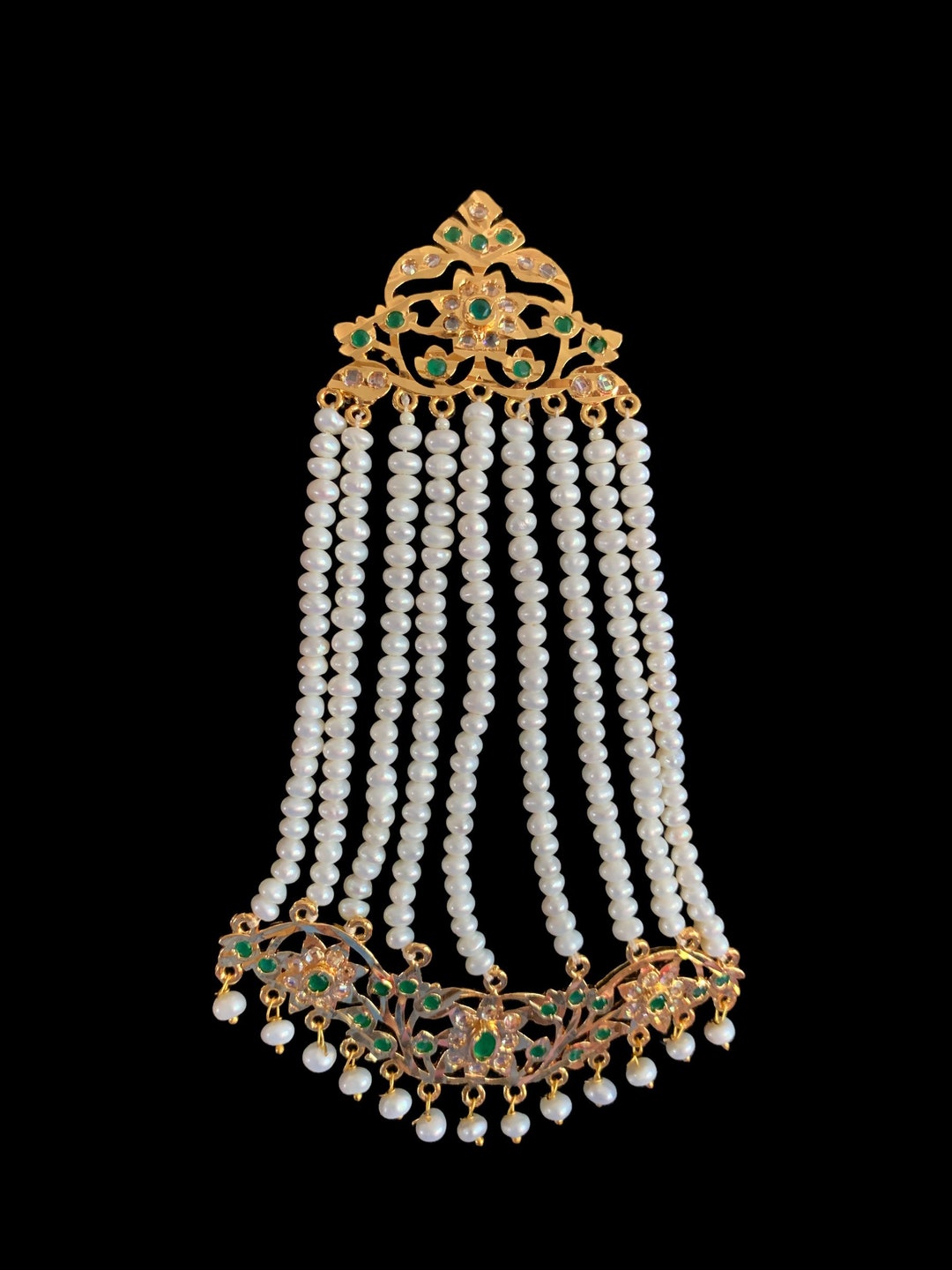 DJHR8 Abira Hyderabadi Jadau Jhoomar in Green With Fresh Water Pearls ...