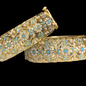 B6 Shibra Gold Plated Jadau Bangles in Turquoise Pearl/ Traditional ...