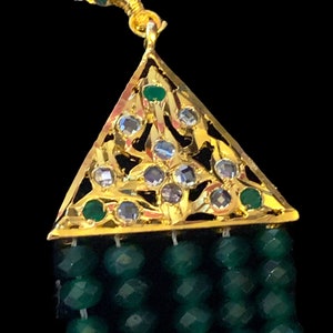LN146 Rachel HYDERABADI Jadau Rani Haar in Green Beads , Indian ...
