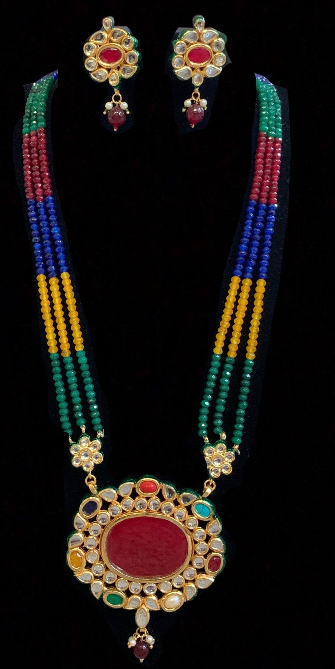LN155 Neeli Navratan Kundan Rani Haar , Indian Jewellery - Etsy
