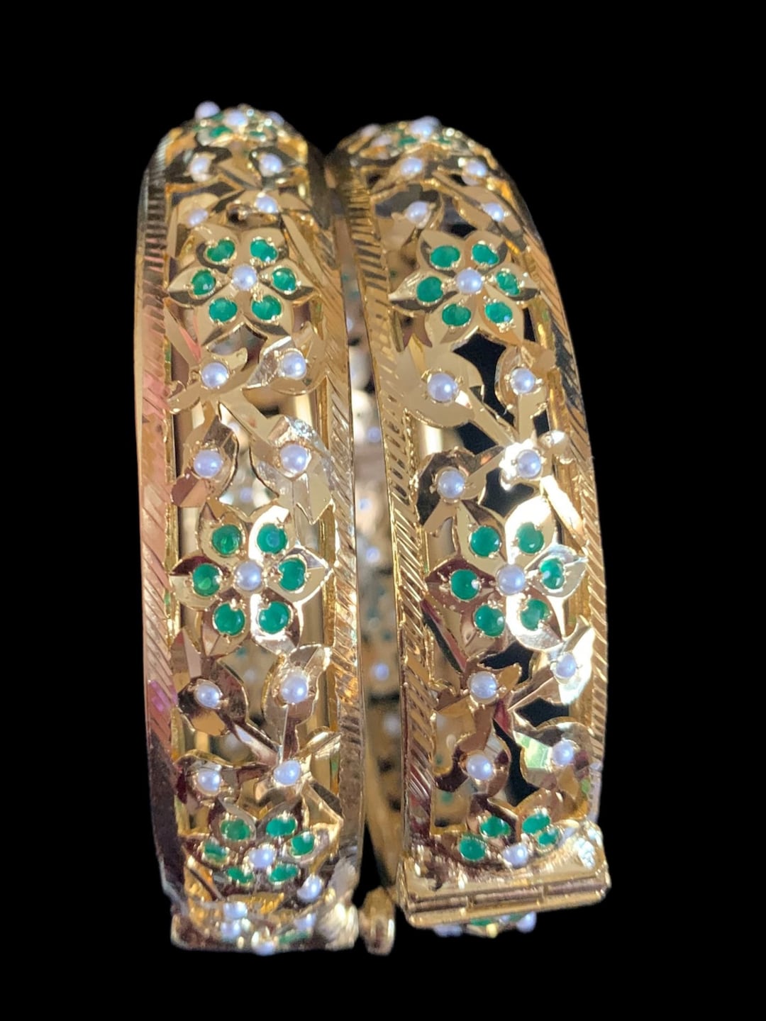B112 Punjabi Jadau Bangles in Emerald , Punjabi Jewellery , Indian ...