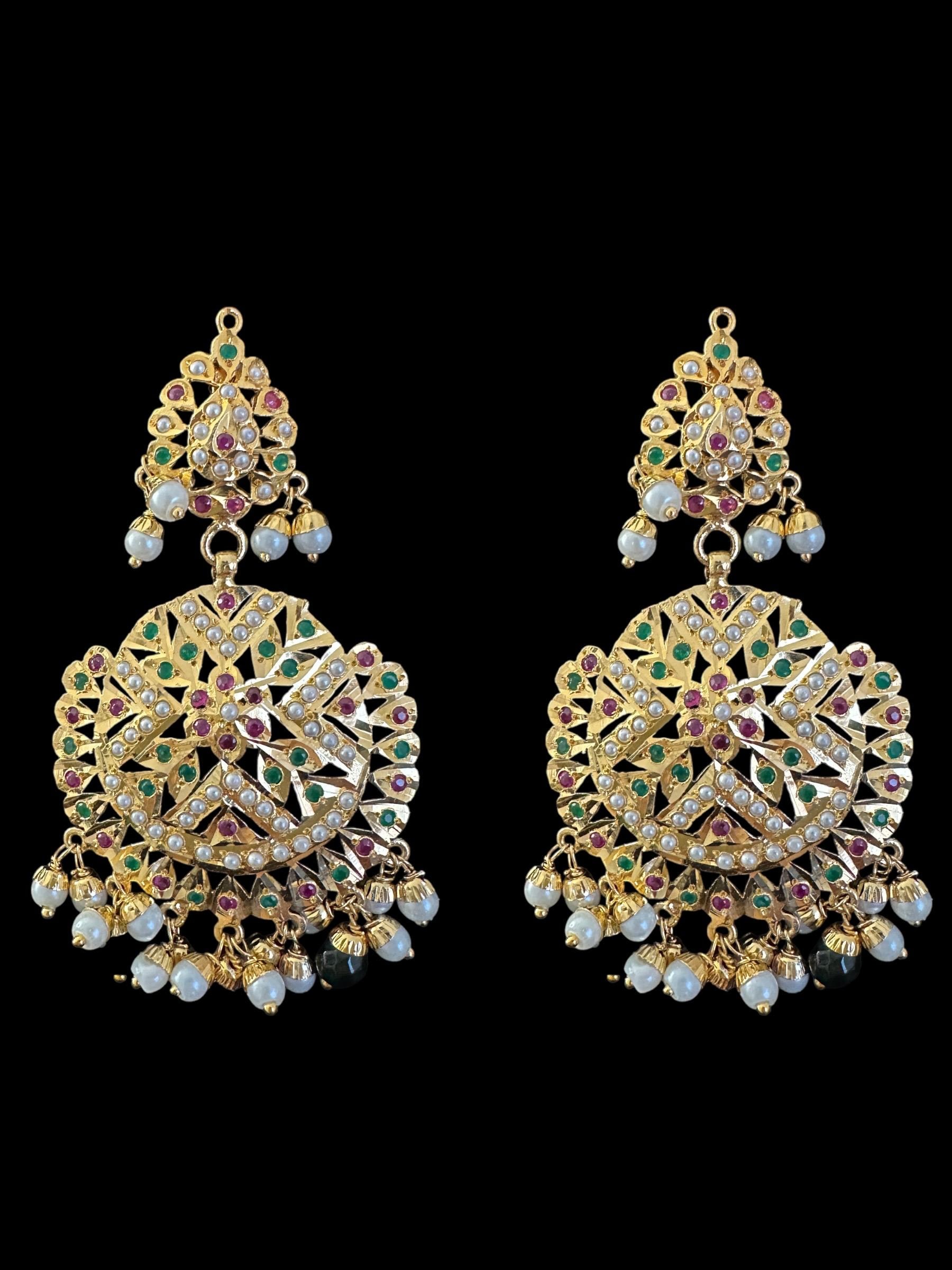 DLN109 Jia Punjabi Jadau Rani Haar With Earrings Tika in Ruby Emerald ...