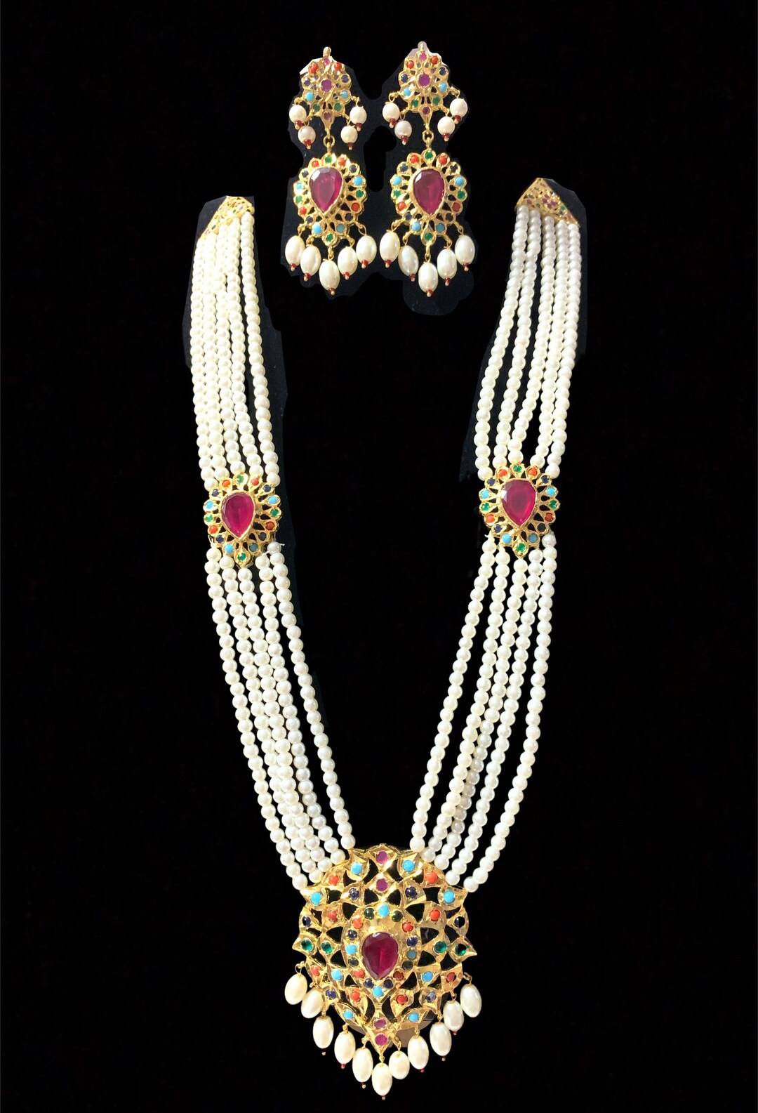 LN149 Rachel HYDERABADI Jadau Rani Haar in Navratan , Indian Jewellery ...