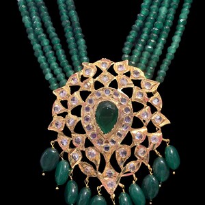 LN146 Rachel HYDERABADI Jadau Rani Haar in Green Beads , Indian ...