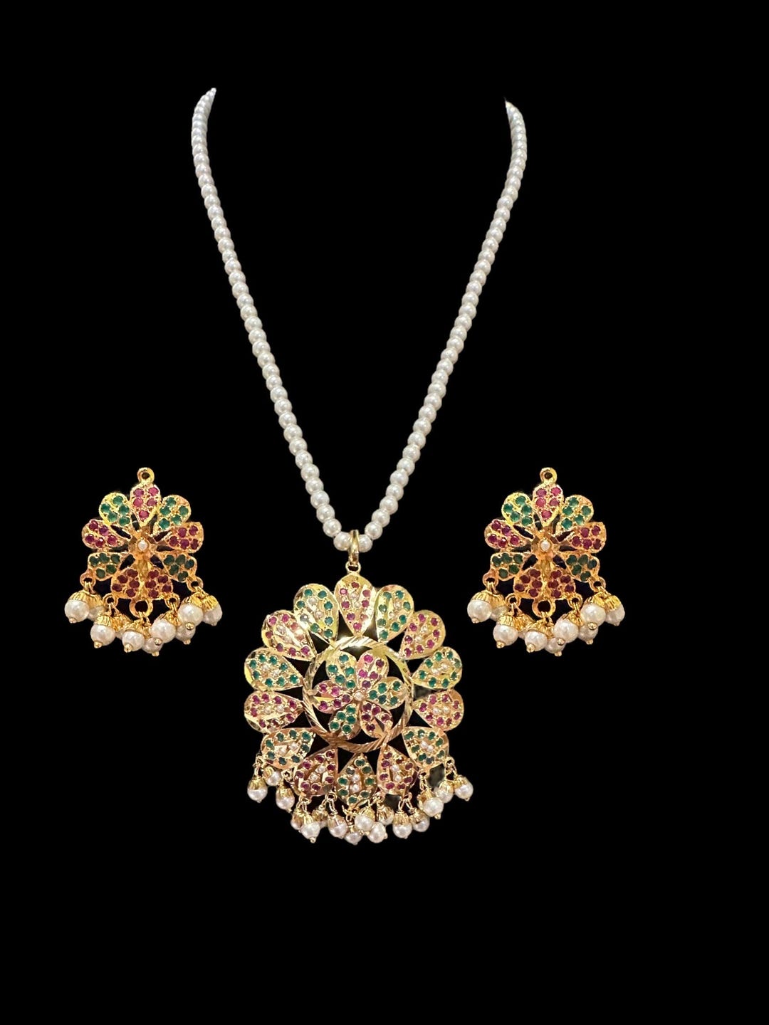 PS430 Kavya Punjabi Jadau Pendant in Ruby Emerald , Indian Jewellery - Etsy