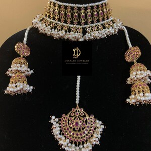 Viya Hyderabadi Bridal Choker Set in Pearl and Rubies , Indian ...