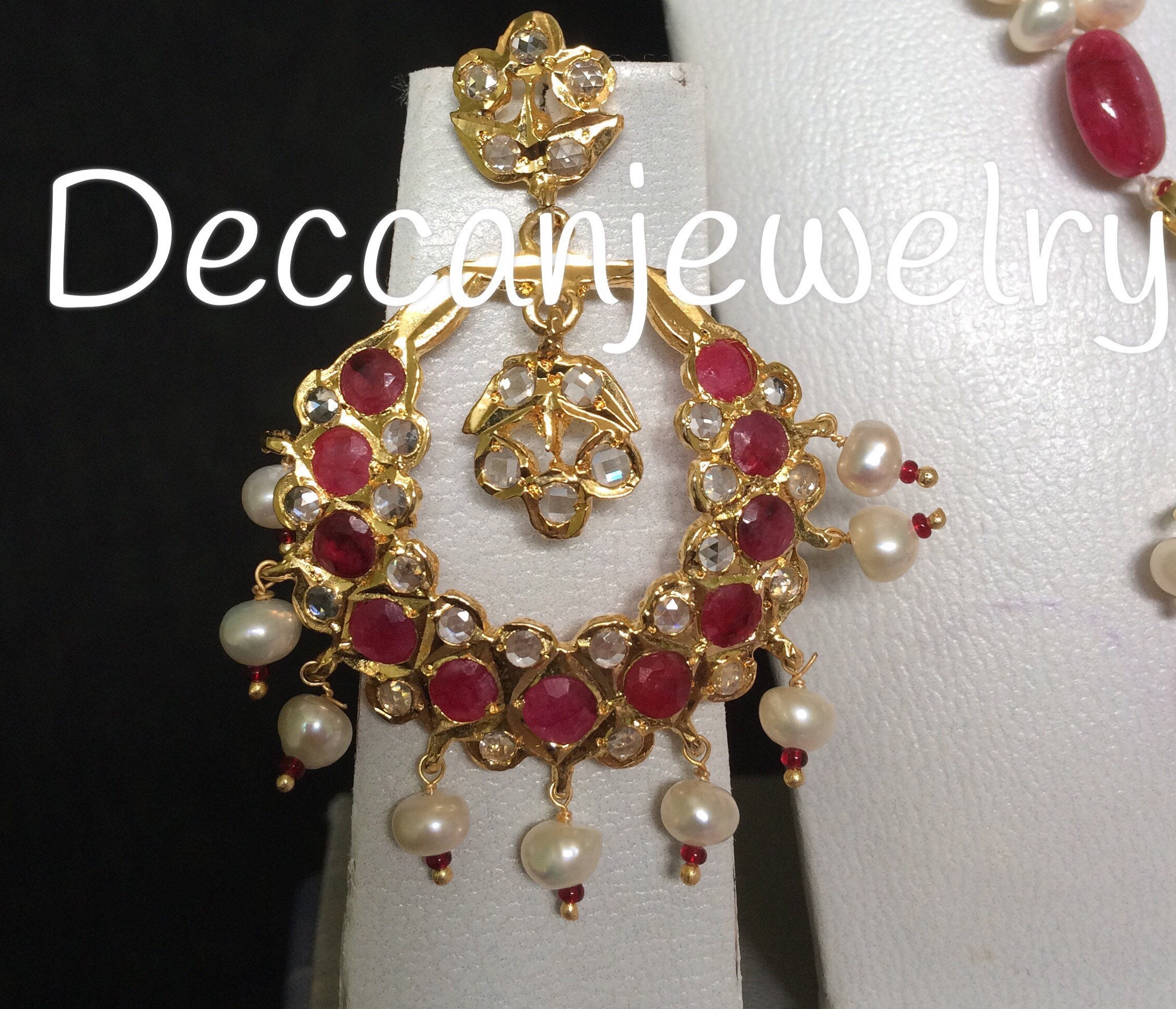 Hyderabadi Jadau Tirmani in Natural Pearls and Natural Rubies | Etsy