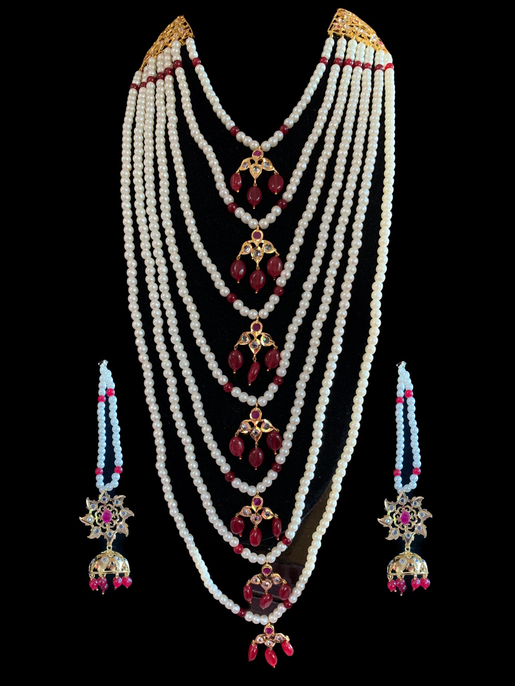 SAT11 Hyderabadi Jadau Satlada in Pearls and Ruby Beads , Indian ...