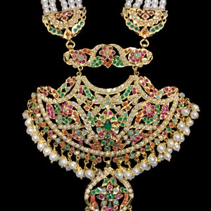 LN18 Yashvi Punjabi Jadau Rani Haar With Earrings Tika in Navratan ...