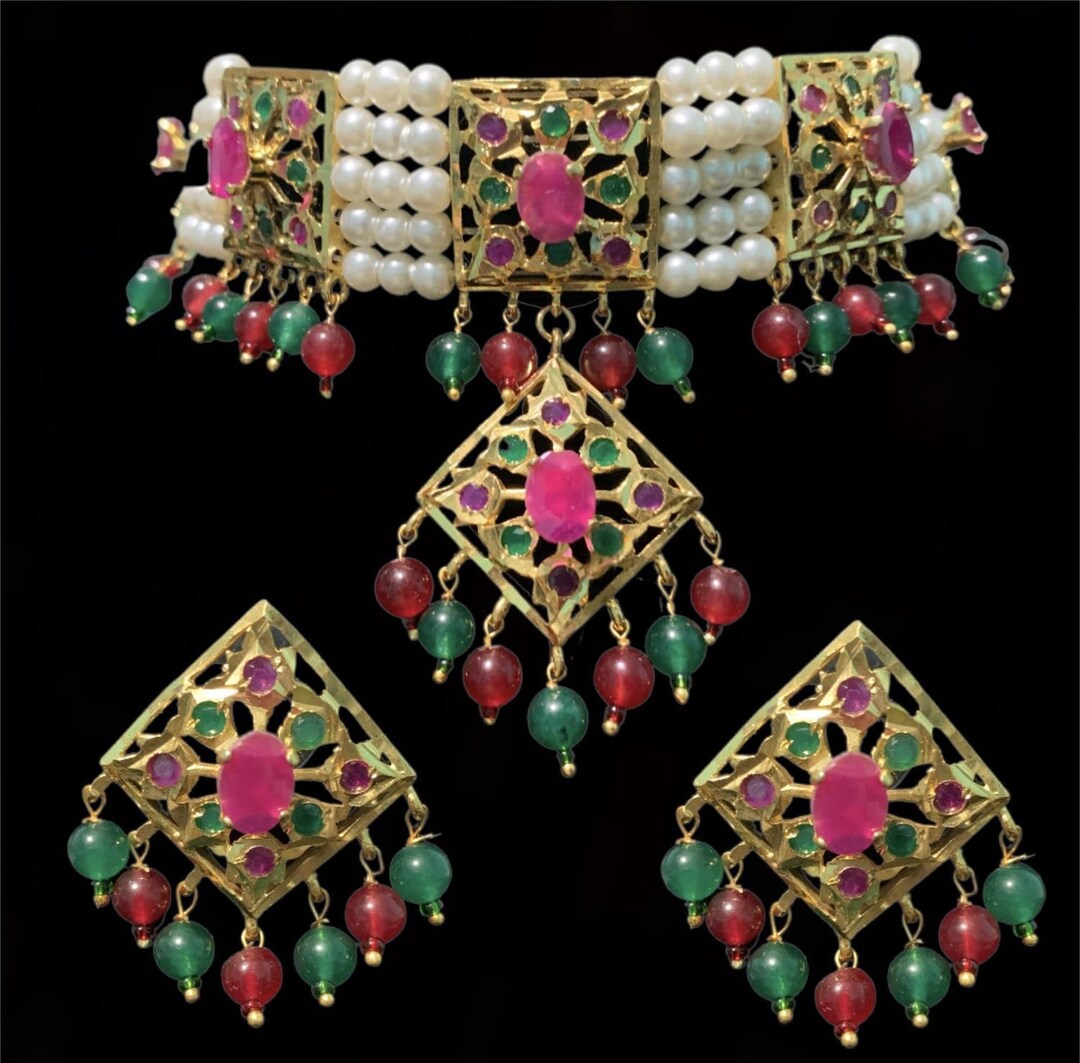 Anushay hyderabadi Perlen Choker mit Ohrringen Hyderabadi - Etsy Österreich