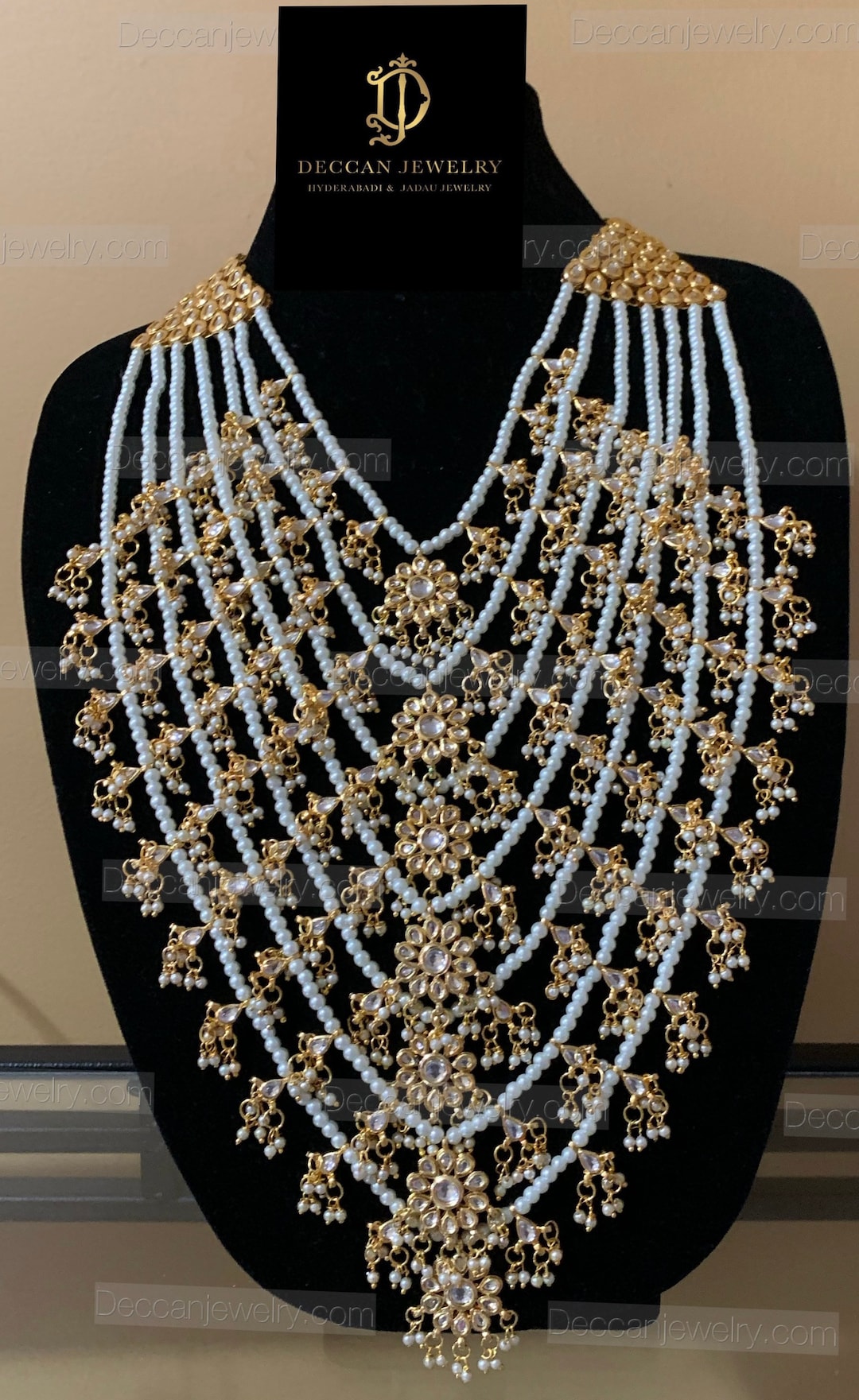 Ansa Jadau Kundan Satlada in Pearls , 7 Layered Bridal Necklace ...