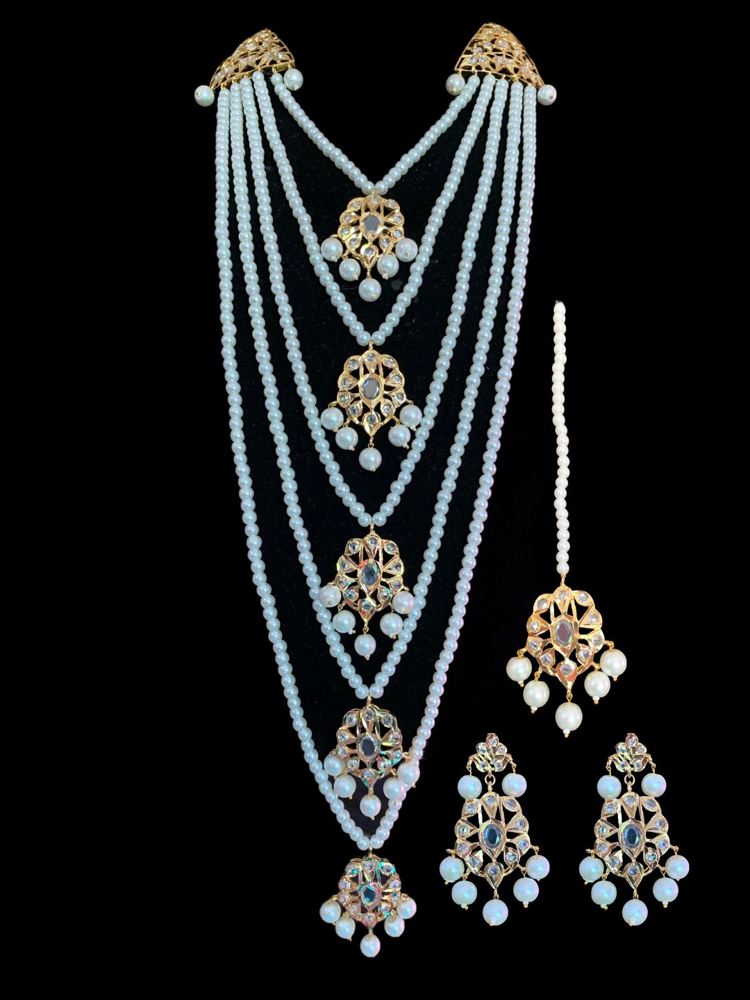SAT42 Soha Five Layer / Satlada Hyderabadi Necklace in Shell Pearls ...