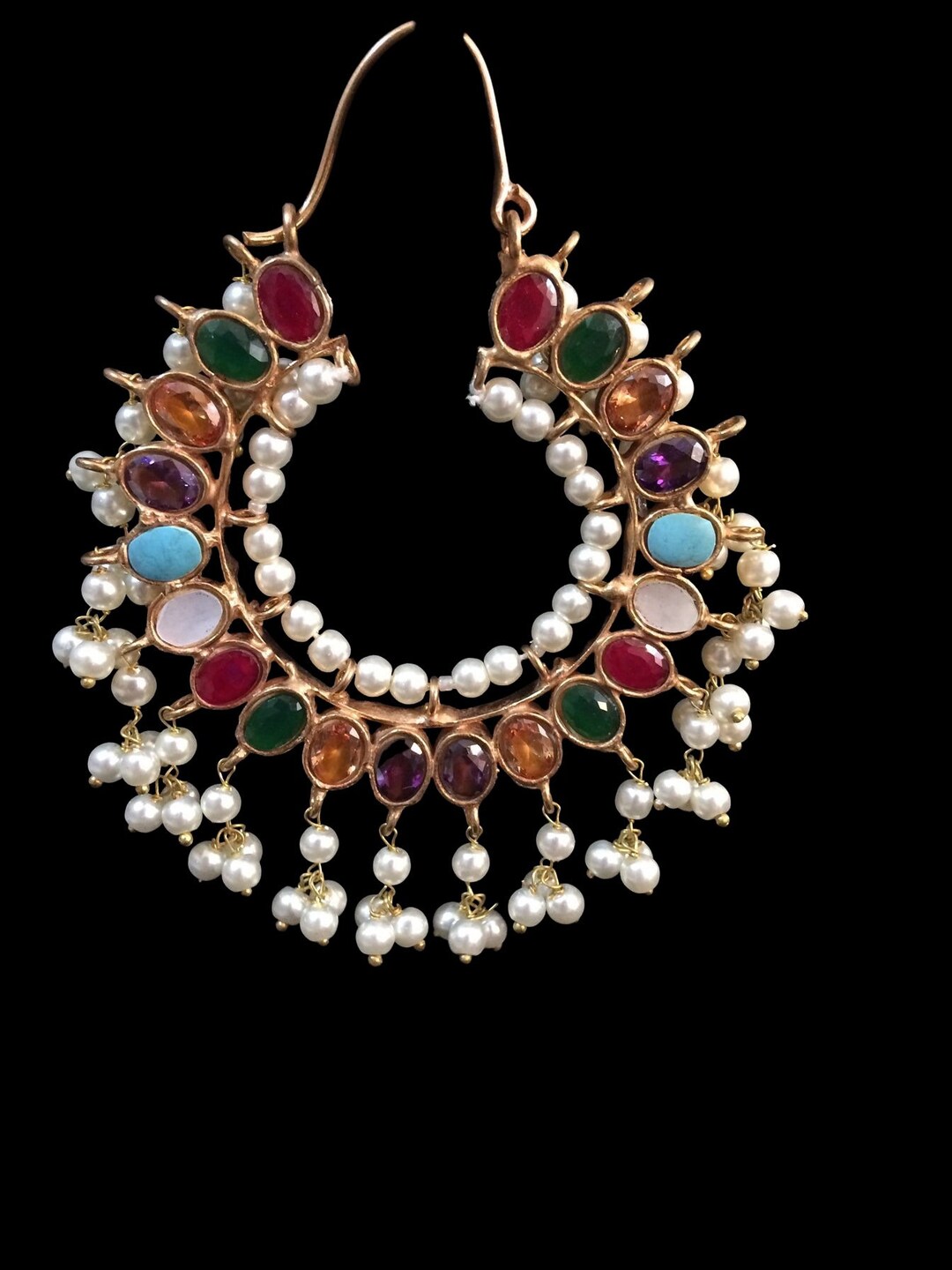 DER16 Nora Chandbali Earrings in Navratan | Hoops | Deccan Jewelry ...