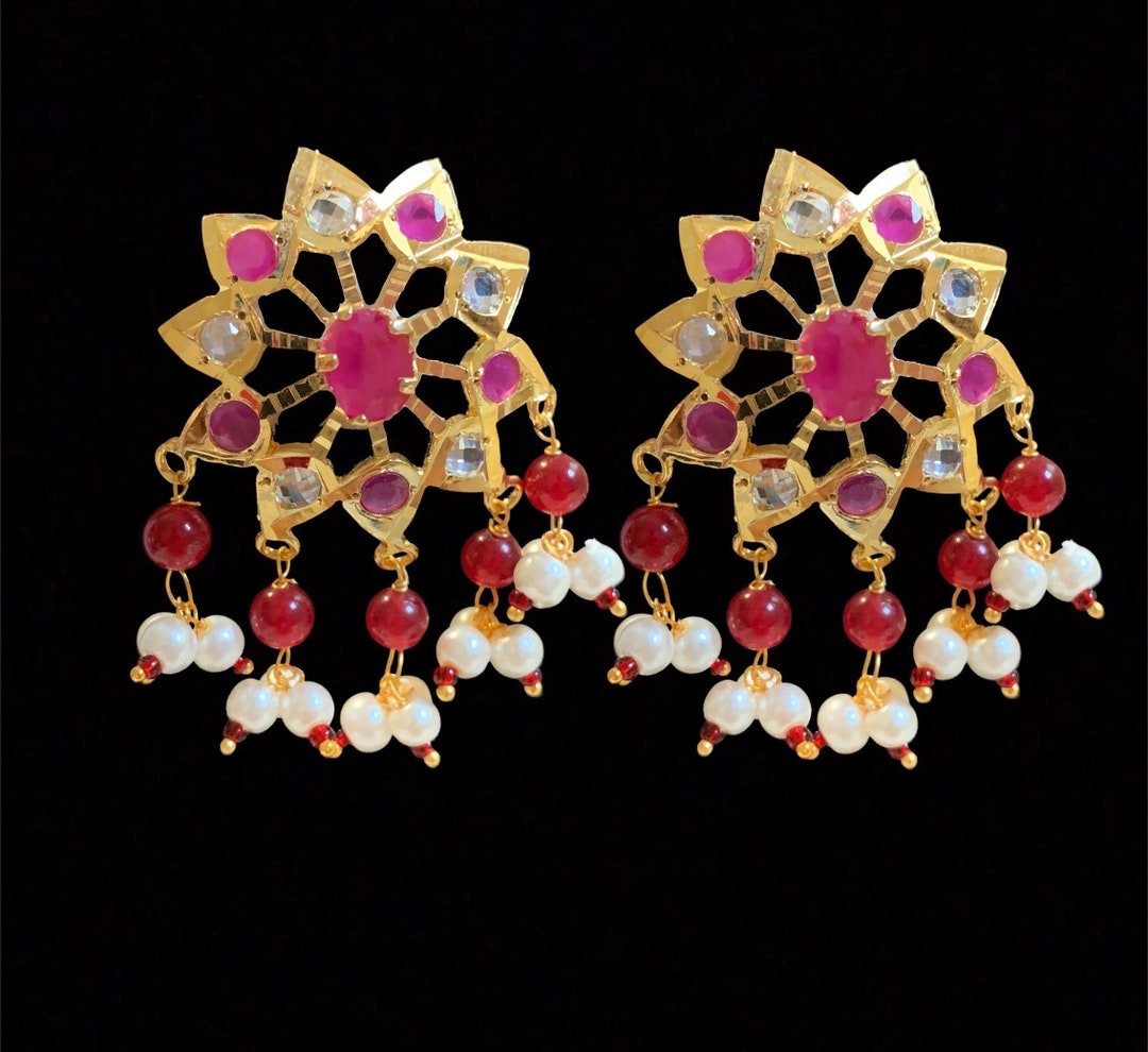 ET301 Nima Hyderabadi Shell Pearl With Red Beads Jadau Gold Plated ...