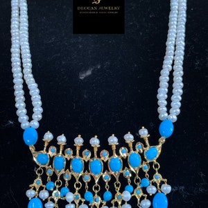 Hyderabadi Tirmani Jadau Pendant Set in Fresh Water Pearls , Feroza or ...