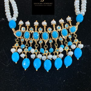 Hyderabadi Tirmani Jadau Pendant Set in Fresh Water Pearls , Feroza or ...