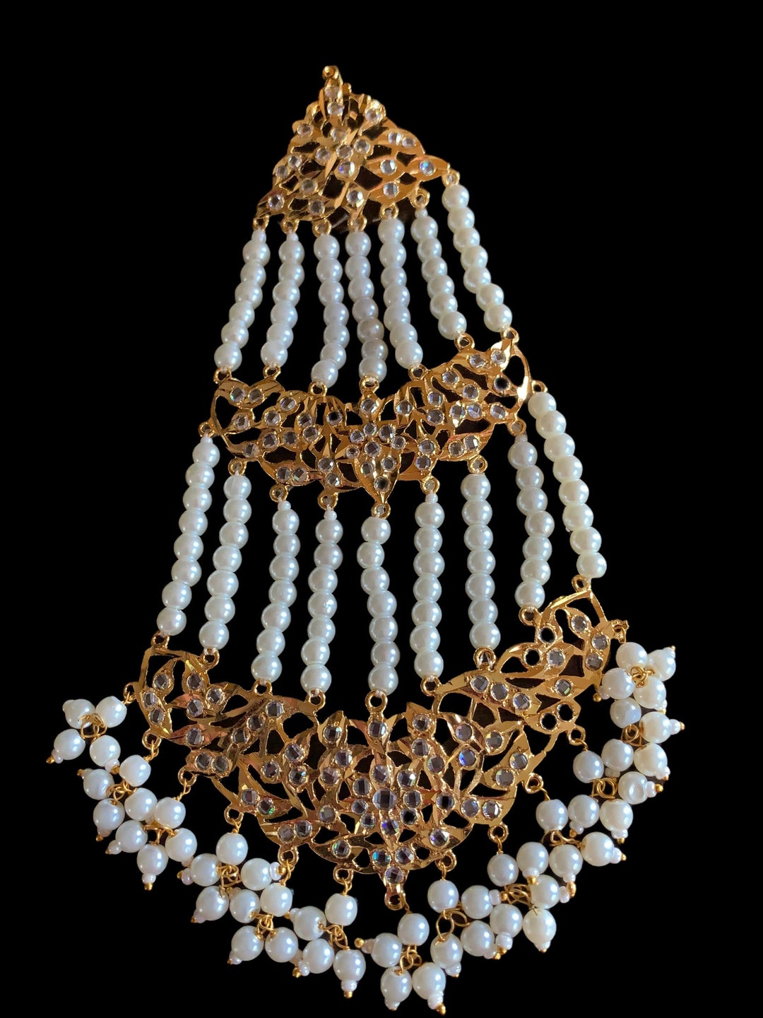 DJHR14 Nisa Hyderabadi Jadau Shell Pearl Jhoomar in Cz Polki , Indian ...