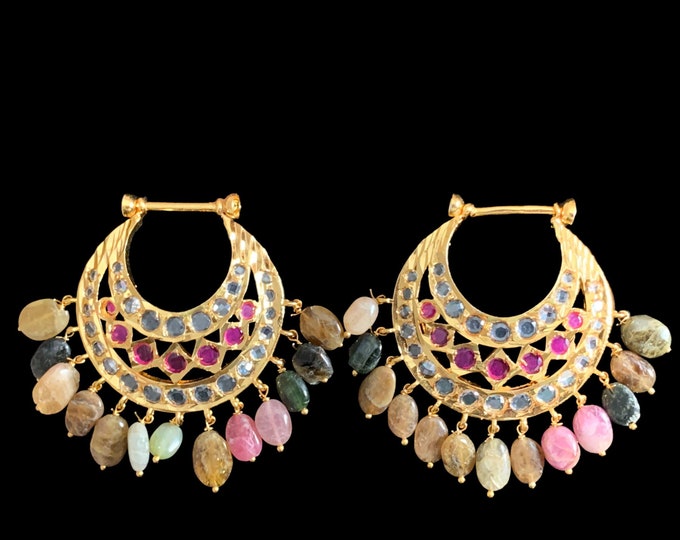 Yeshma Hyderabadi Jadau Gold Plated Chandbali With Tourmaline Beads ...