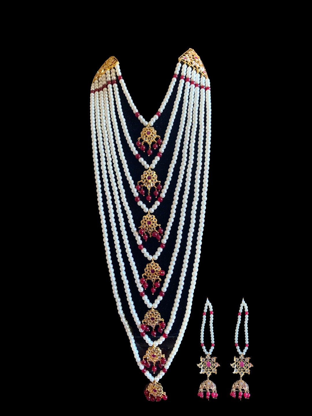 SAT56 Fiona Seven Layer / Satlada Hyderabadi Necklace in Ruby , Jadau ...