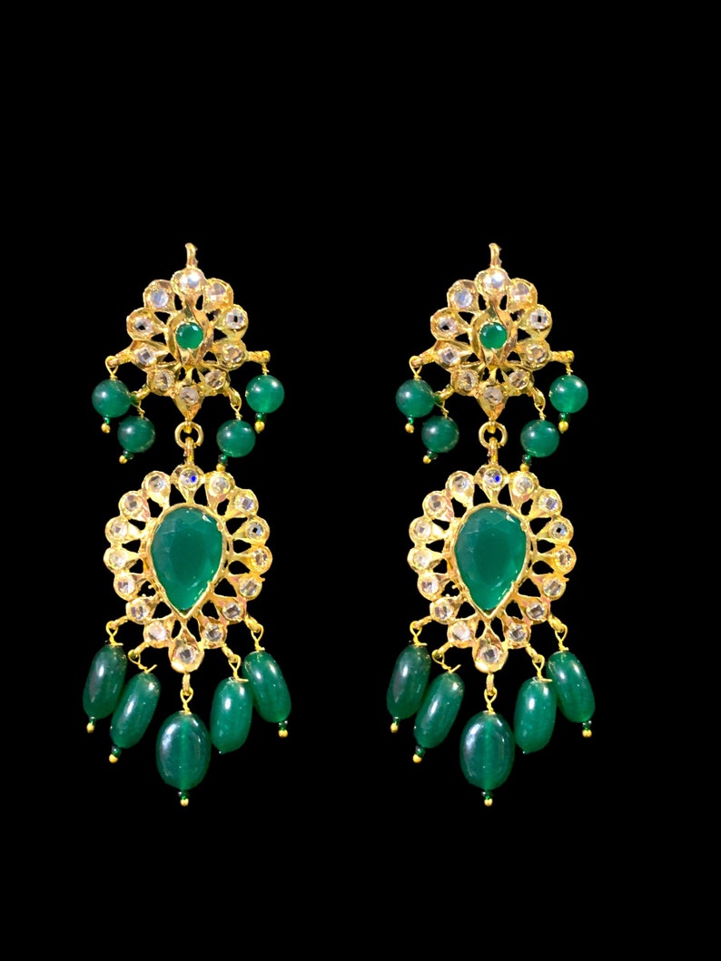 LN146 Rachel HYDERABADI Jadau Rani Haar in Green Beads , Indian ...