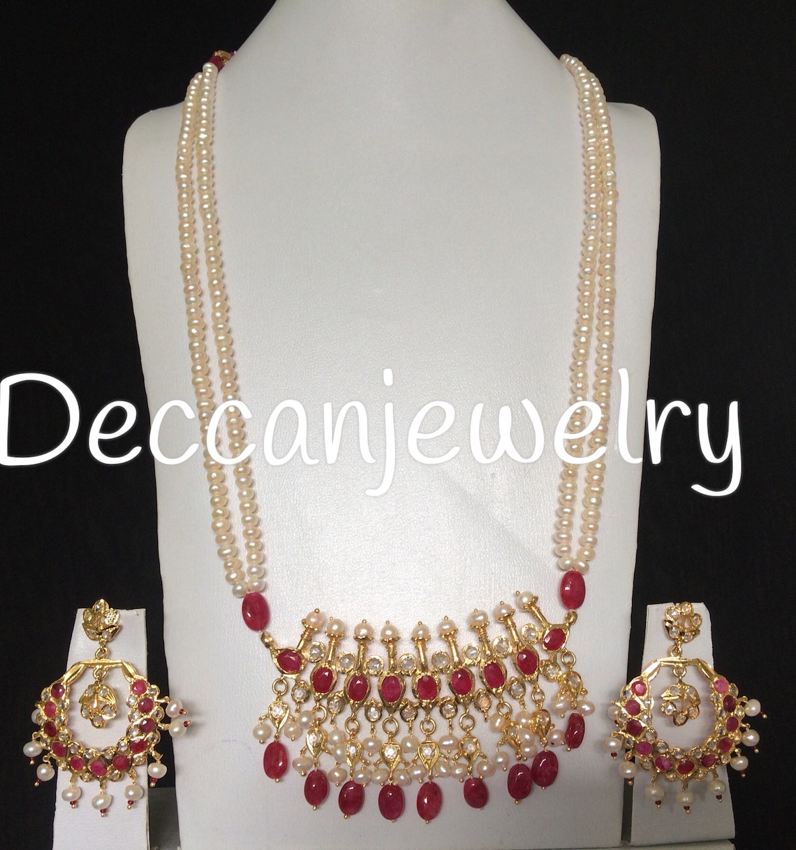 Hyderabadi Jadau Tirmani in Natural Pearls and Natural Rubies | Etsy