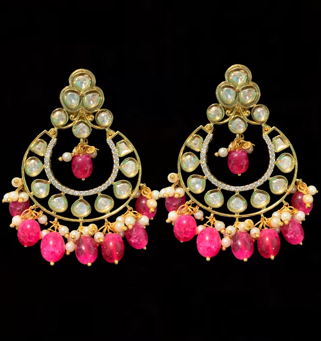 DER221 Chandbali in Ruby Beads and Polki , Indian Jewellery - Etsy