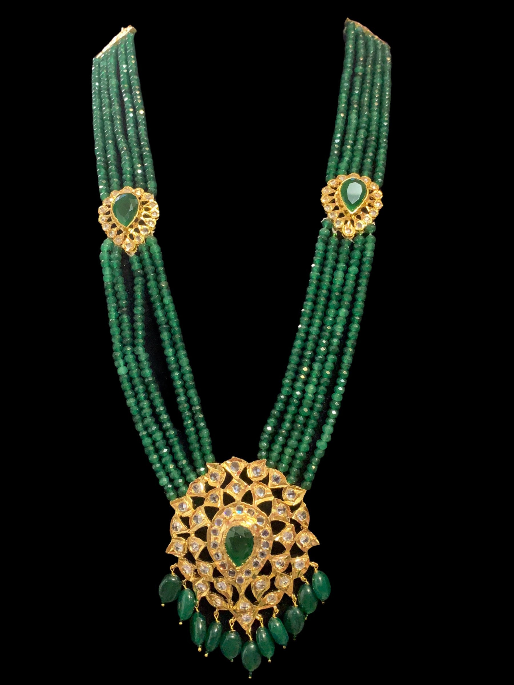 LN146 Rachel HYDERABADI Jadau Rani Haar in Green Beads , Indian ...